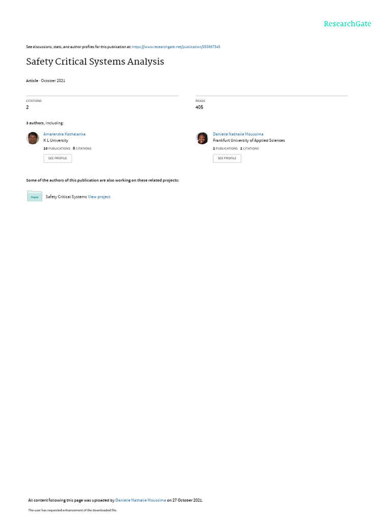 Safety Critical Systems Analysis | PDF | Reliability Engineering | System