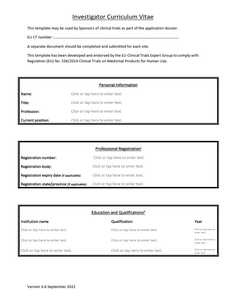 Investigator CV Template for Clinical Trials | PDF | Health Care