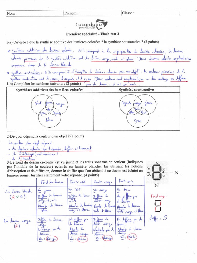 1ere Spé-Flash Test 3 Correction | PDF