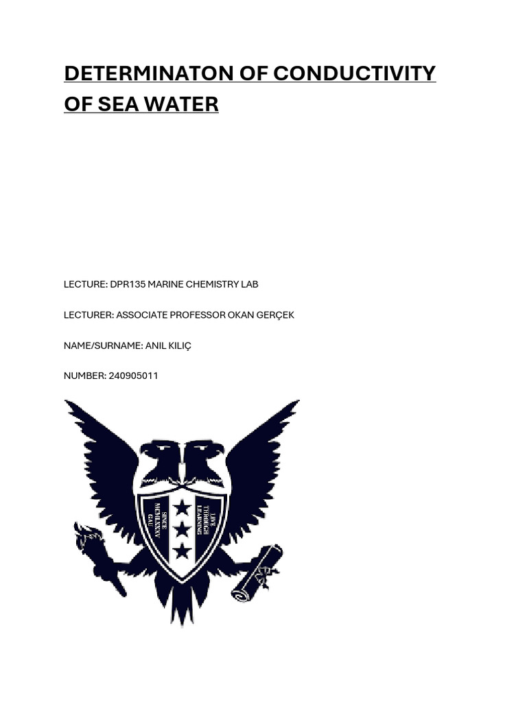 Determinaton of Conductivity of Sea Water Report | PDF | Salinity | Water
