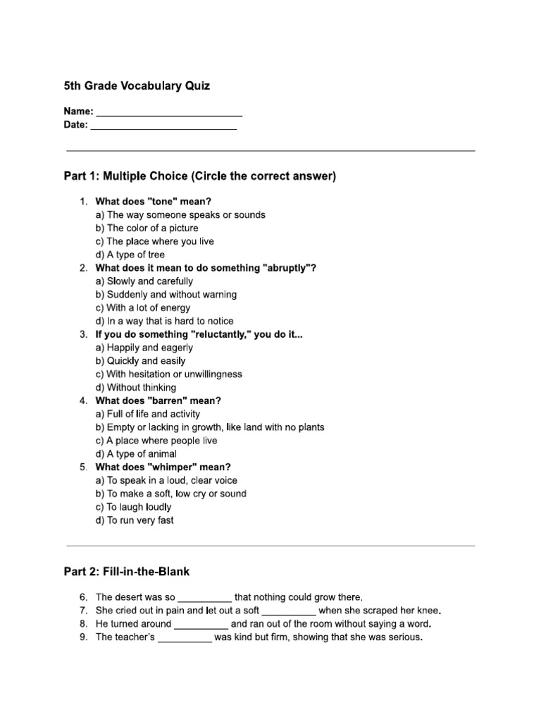 Vocabulary Quiz | PDF