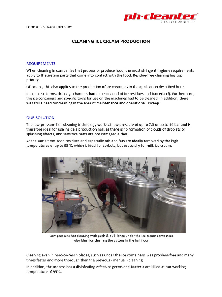 Ice Cream Production Cleaning Guide | PDF | Ice | Water