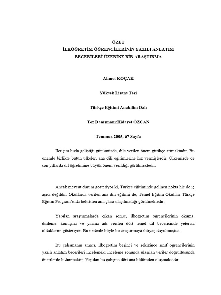 Özet LKÖ RET MÖ Renc LER N N Yazili Anlatim Becer LER Üzer NEB R Ara Tirma | PDF
