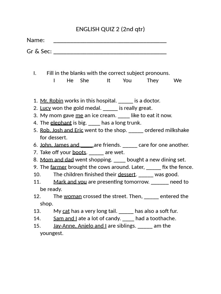 ENGLISH QUIZ 2 | PDF