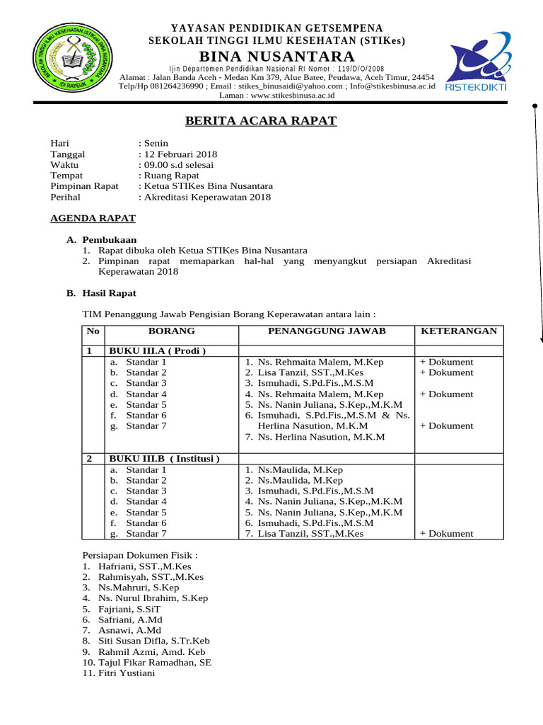 Persiapan Akreditasi Keperawatan 2018 | PDF