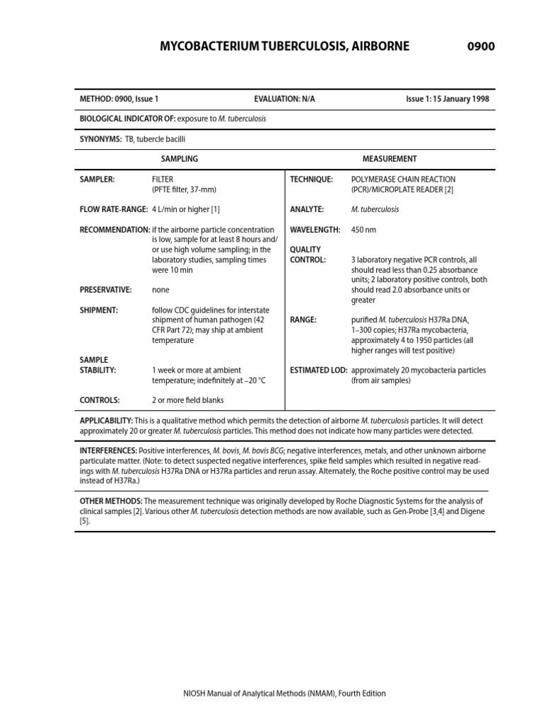 0900 - Niosh Mycobacterium Tuberculosis, Airborne | PDF | Tuberculosis | Polymerase Chain Reaction
