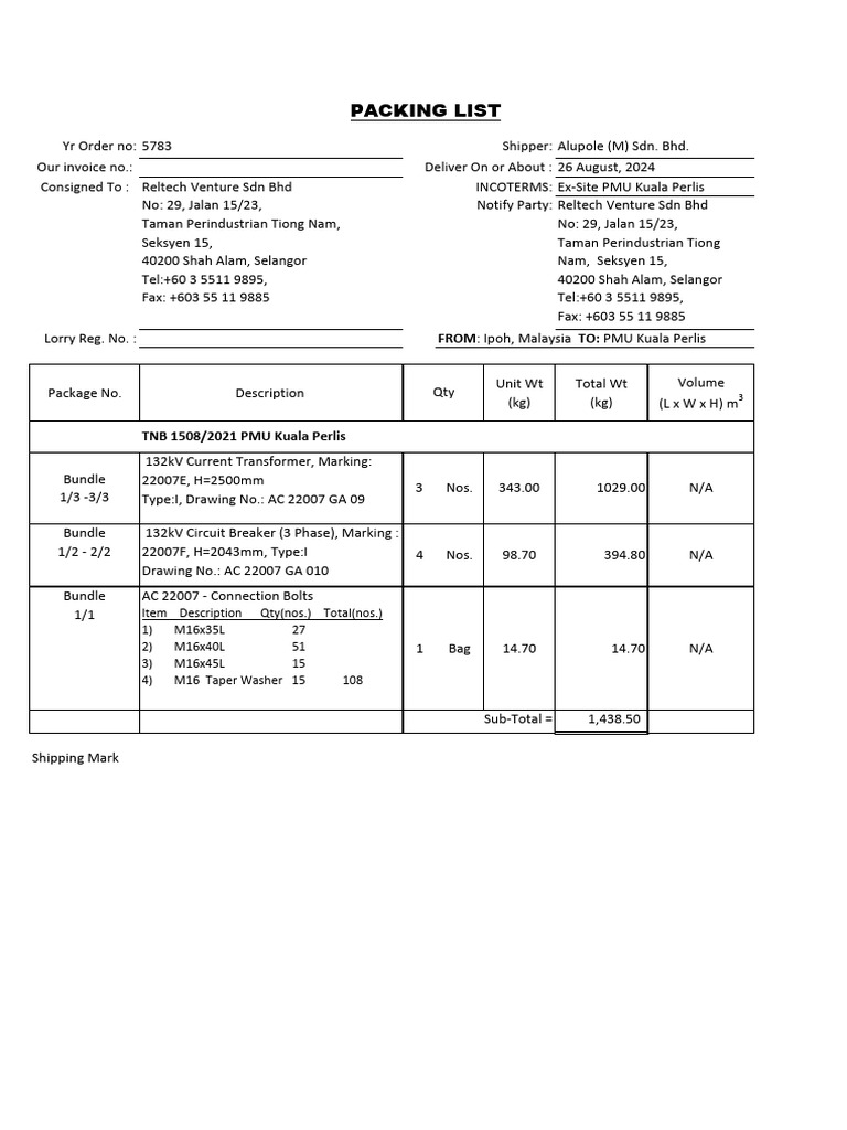 AC 22007 PL 02-1 Packing List | PDF | Power Engineering