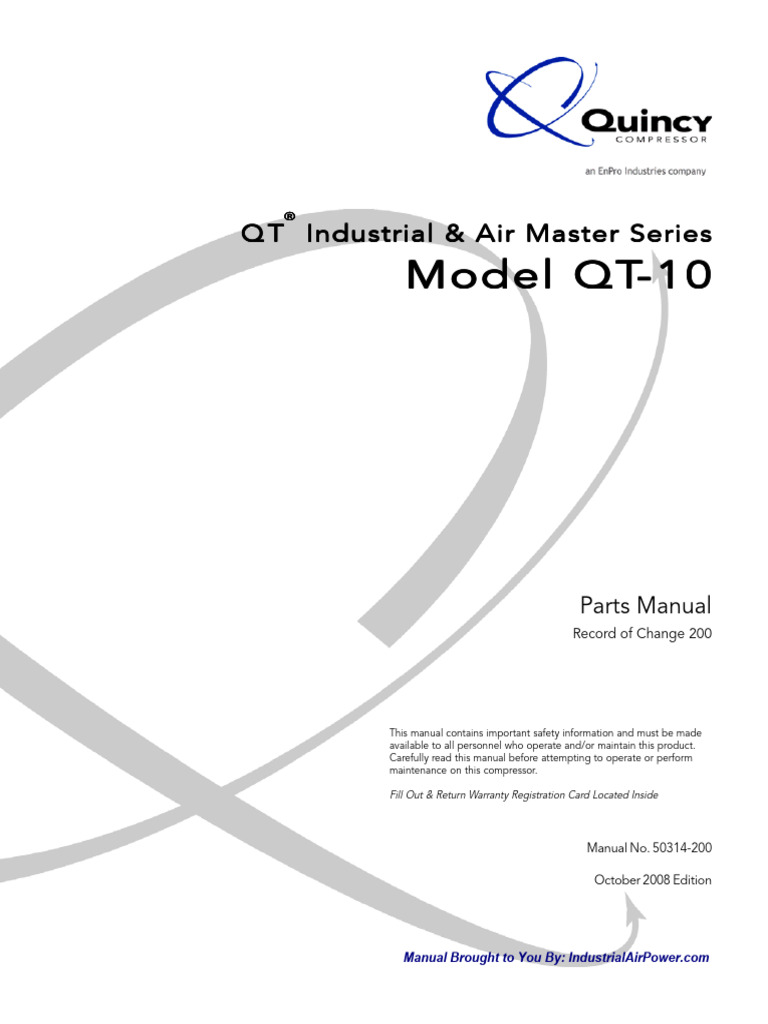 11-Quincy-Model-QT-10-Compressor-Parts-Manual | PDF | Valve | Legal Liability