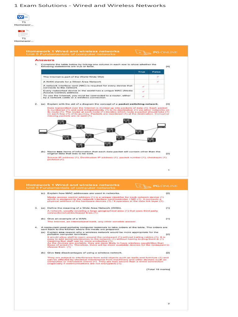 1 Exam Solutions - Wired and Wireless Networks | PDF