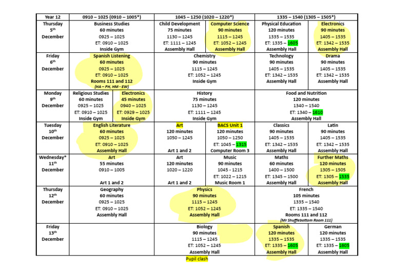Winter Exam Timetable 2024 | PDF