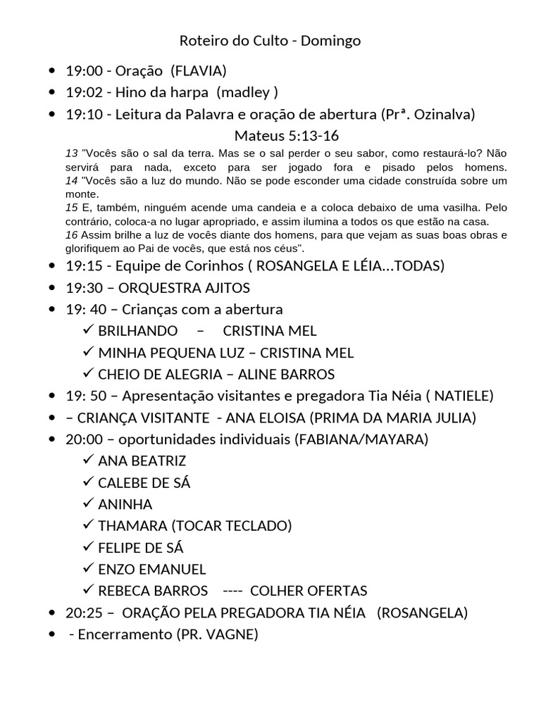 Roteiro do Culto | PDF