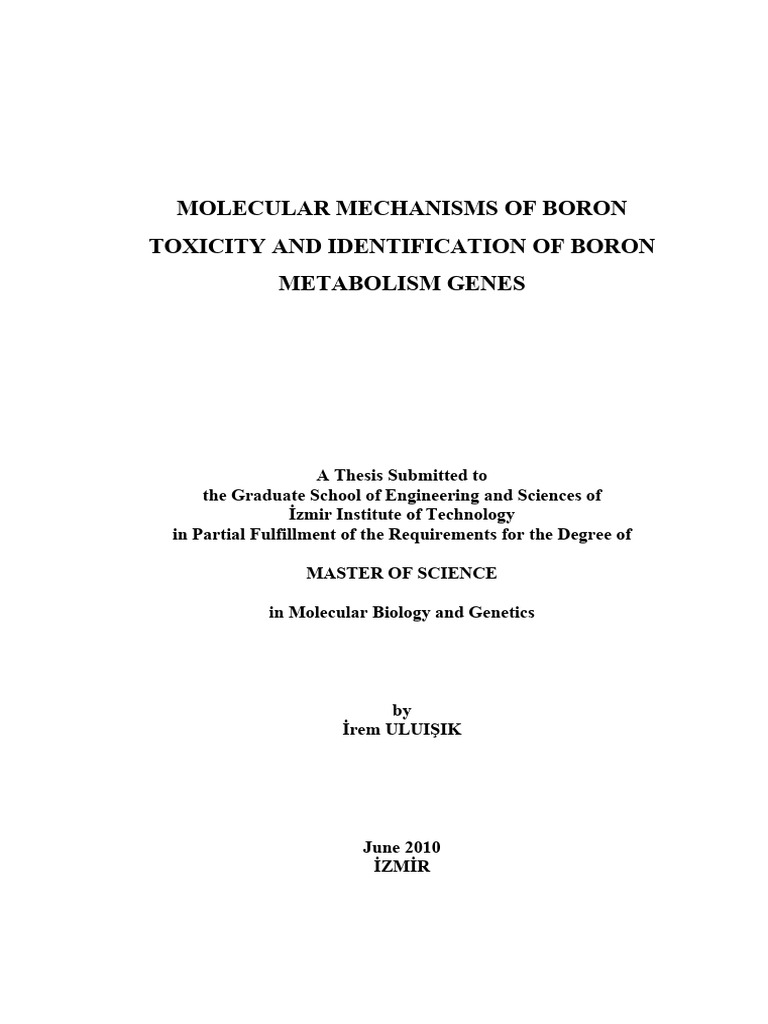 Molecular Mechanisms of Boron Toxicity and Identification of Boron ...