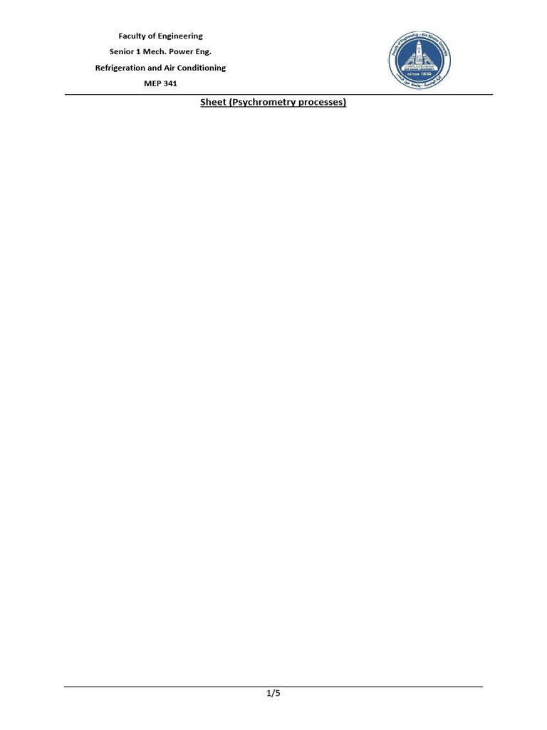 03 Sheets Psychrometry Processes Cycles | PDF | Air Conditioning | Humidity