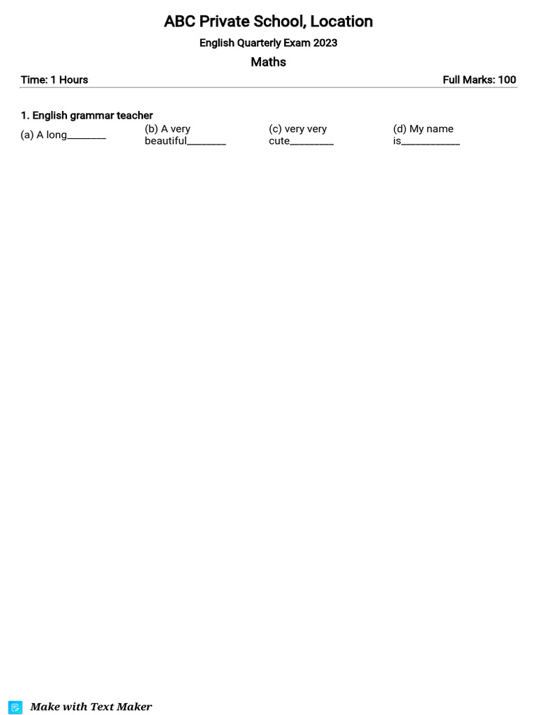 ABC Private School English Exam 2023 | PDF