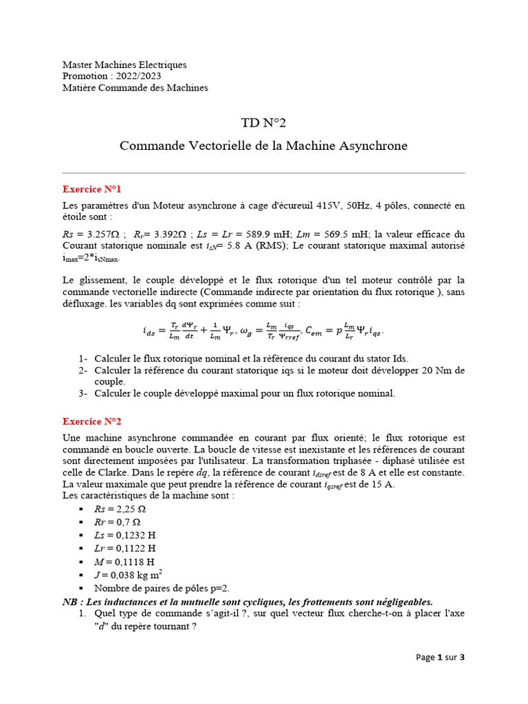Commande Vectorielle des Machines Asynchrones | PDF | Électrotechnique ...
