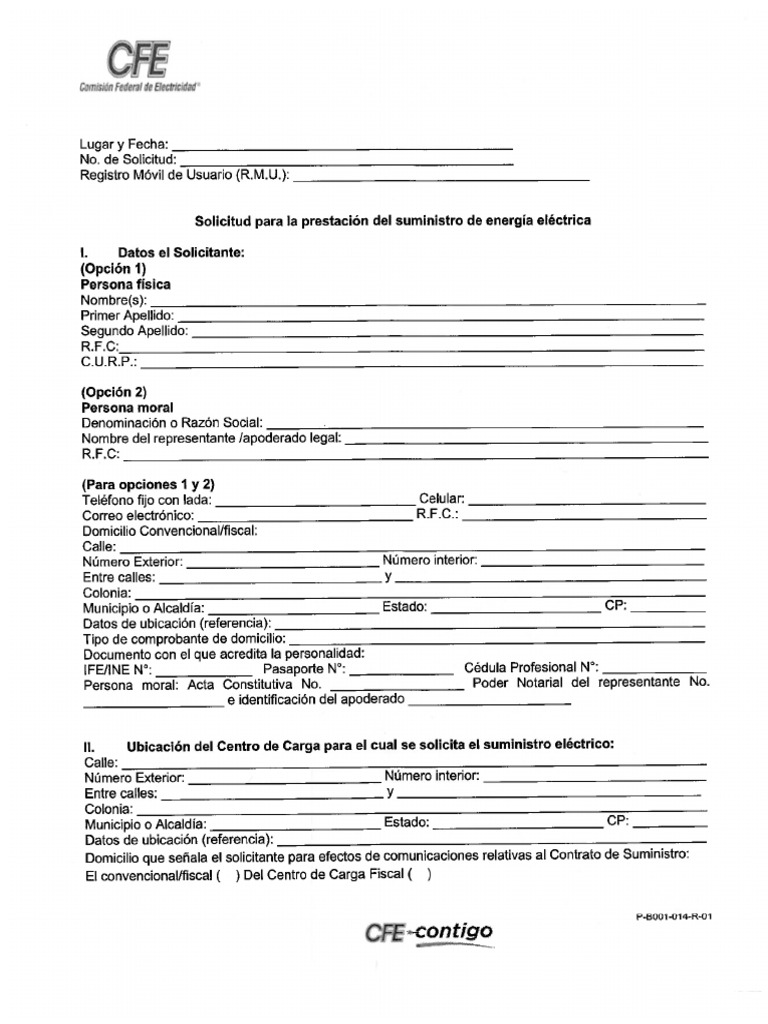 FTO - Solicitud Prestación Suministro Energía Eléctrica - CFE | PDF