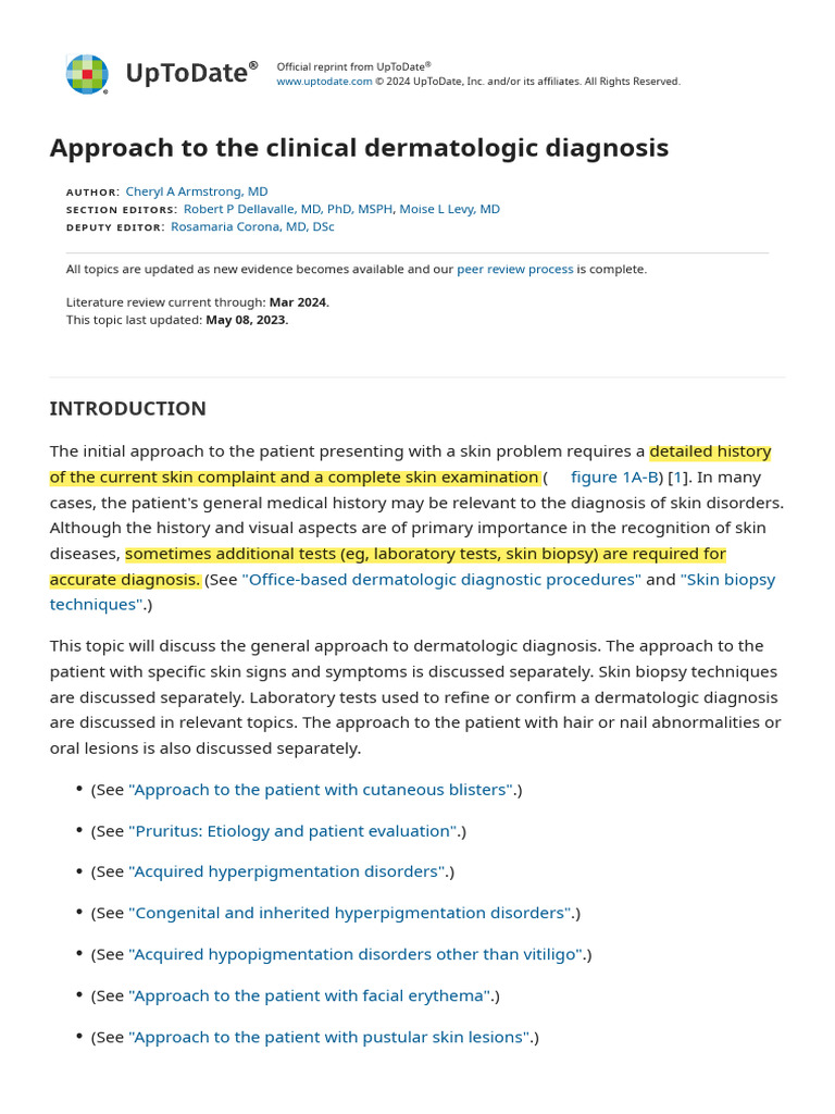 4. Approach to the clinical dermatologic diagnosis - UpToDate | PDF | Dermatitis | Medical Diagnosis