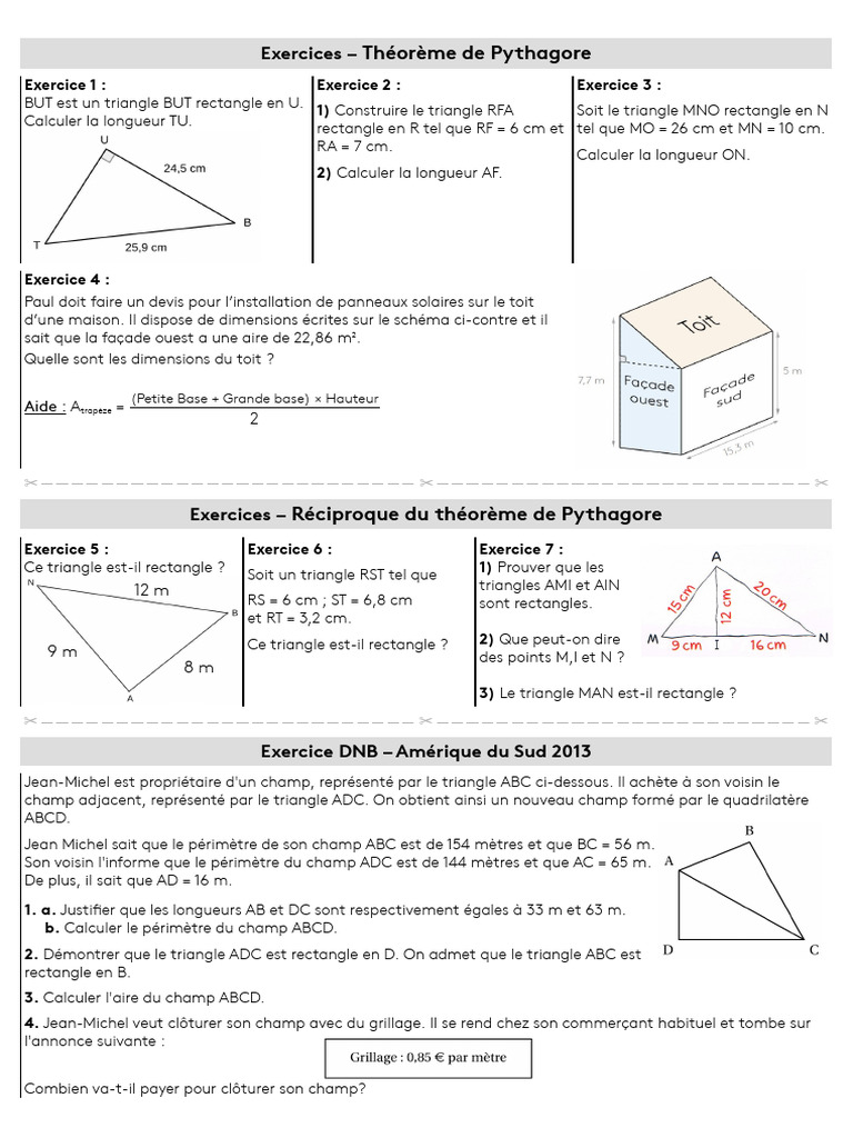 Exercices sur le théorème de Pythagore | PDF | Triangle | Géométrie