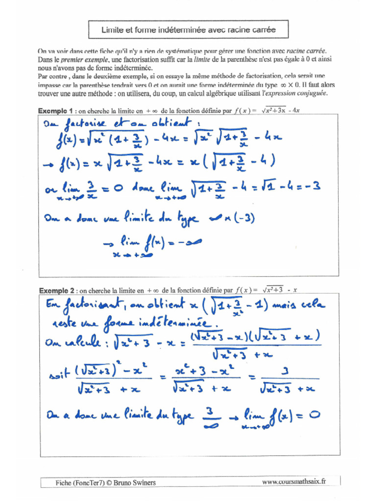 Limite de Fonction Et Forme Indeterminee Avec Racine Carree | PDF