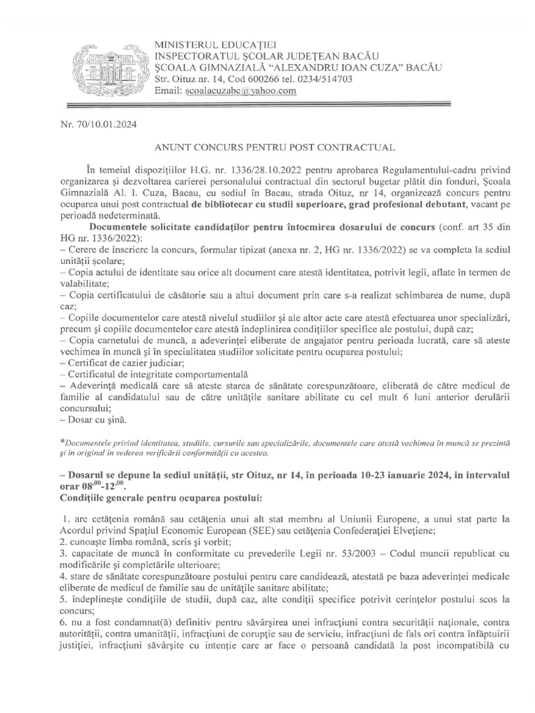 Anunt Concurs | PDF