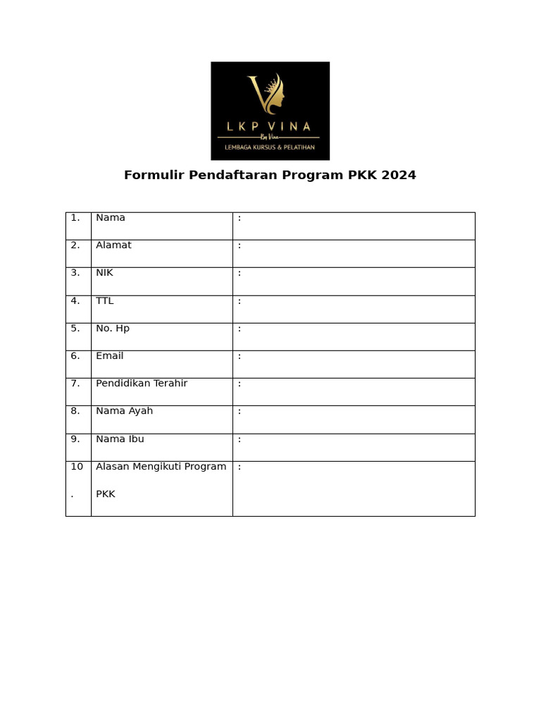 Formulir Pendaftaran Program PKK 2024 | PDF