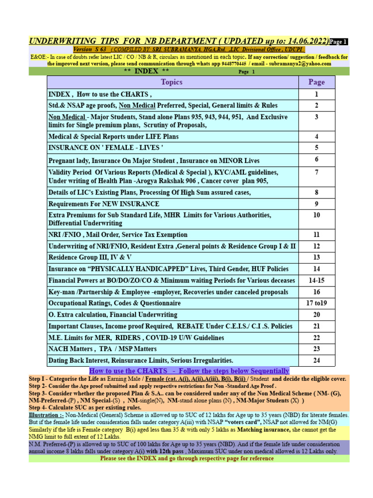 Underwriting Guidelines for LIC Agents | PDF | Insurance | Financial ...