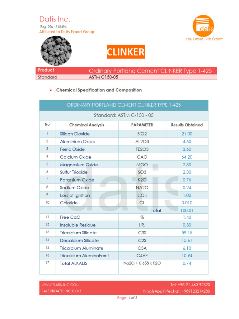 Portland Cement Clinker Specs | PDF | Cement | Oxide