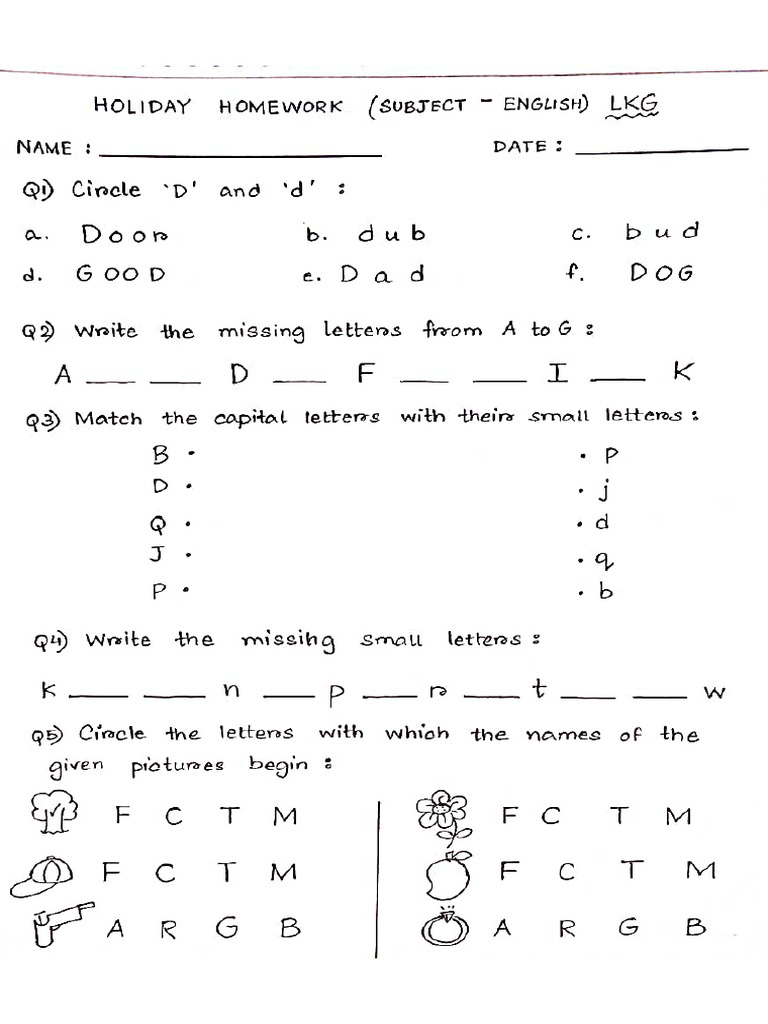 LKG Winter Holiday Homework | PDF