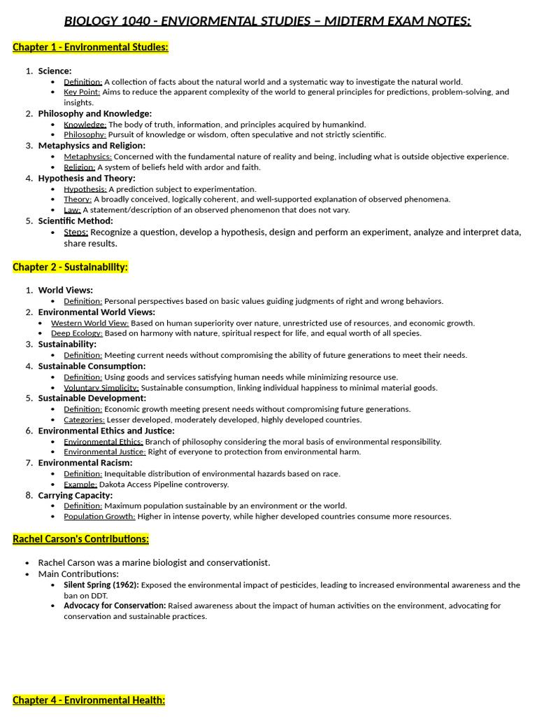 Environmental Studies Midterm Exam Notes | PDF | Ecosystem | Evolution