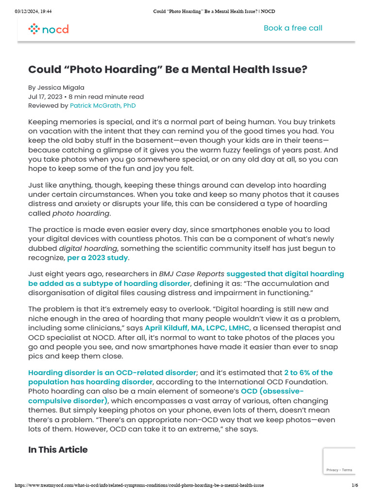 Photo Hoarding - Mental Health Issue - NOCD | PDF | Obsessive ...
