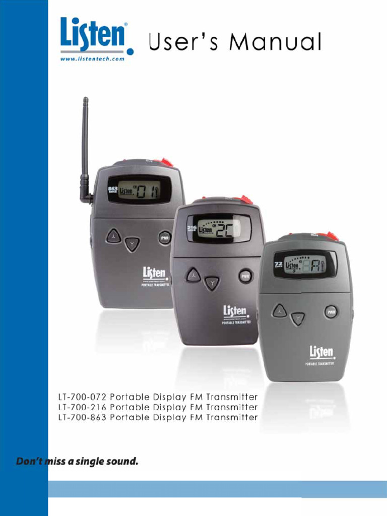Listen Technologies lt-700 Portable RF Transmitter Manual | PDF ...