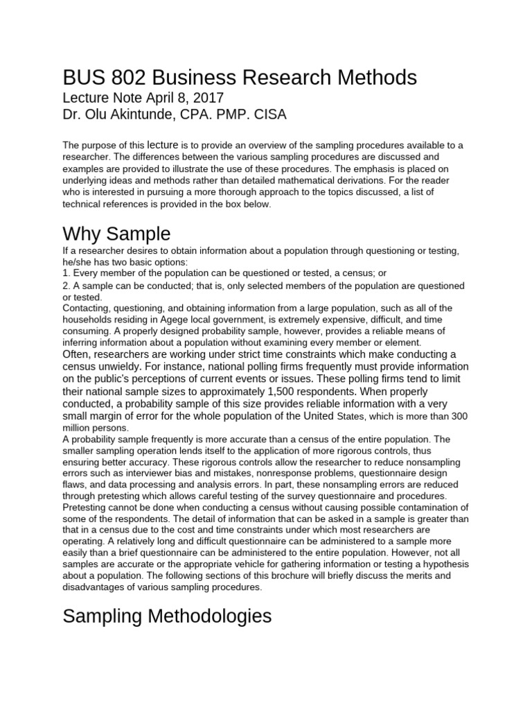 BUS 802 Business Research | PDF | Sampling (Statistics) | Survey ...
