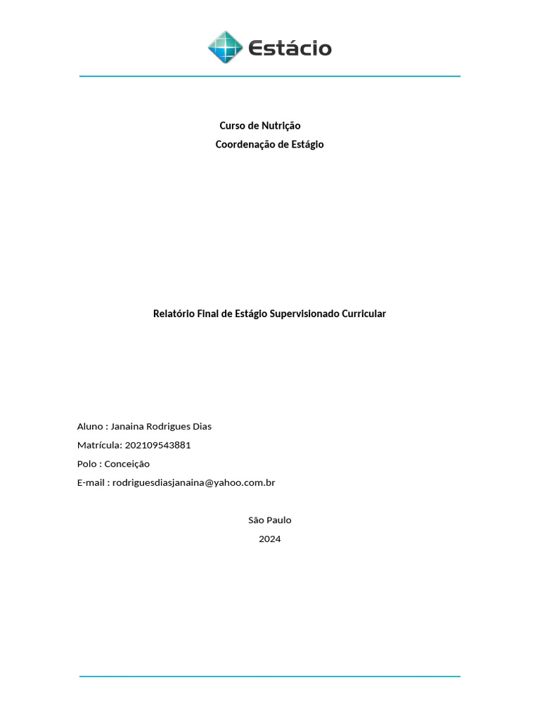 Folha de Rosto Pronta Estagio Uan | PDF