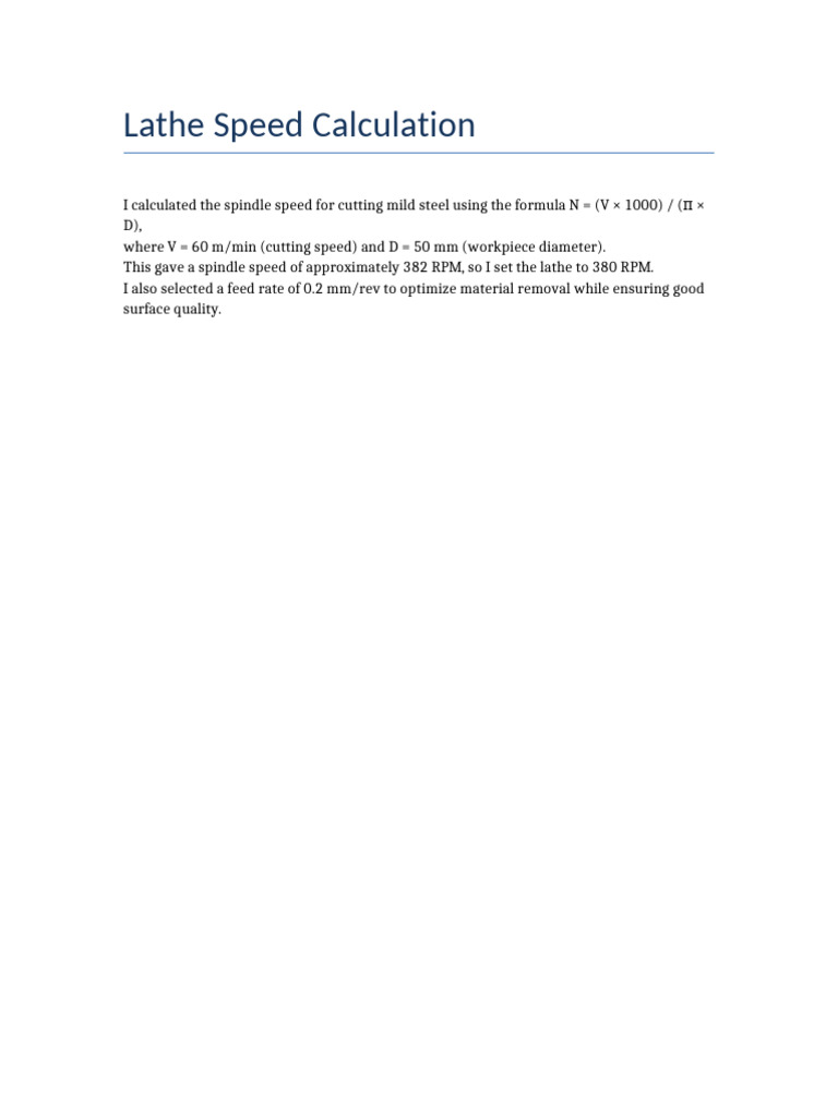 Lathe Speed Calculation | PDF