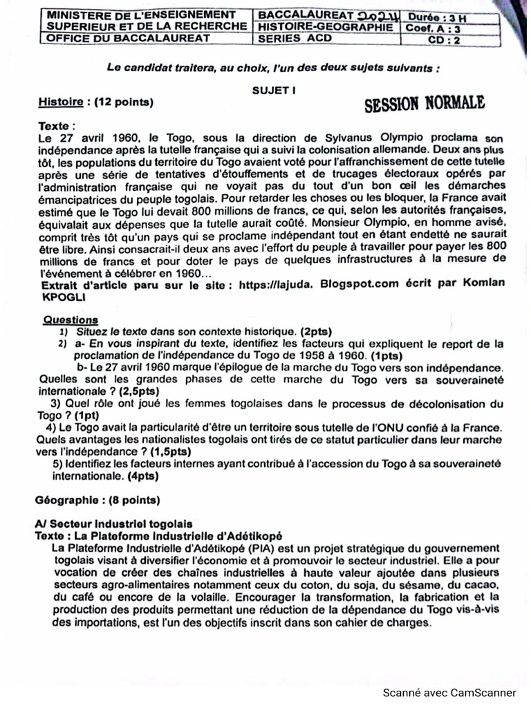 M.kat0 98712430 Histo-Géo - Bac2 2024 | PDF