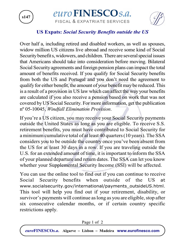 US Expats: Social Security Abroad Guide | PDF | Social Security (United ...