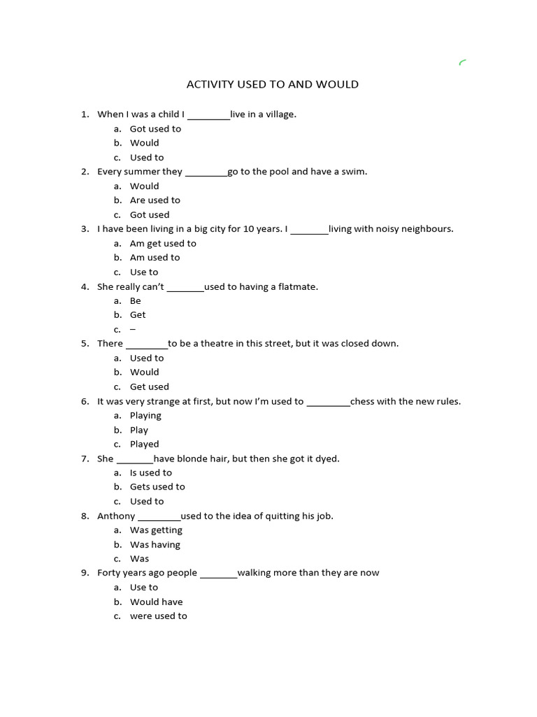 Used To and Would Exercises | PDF