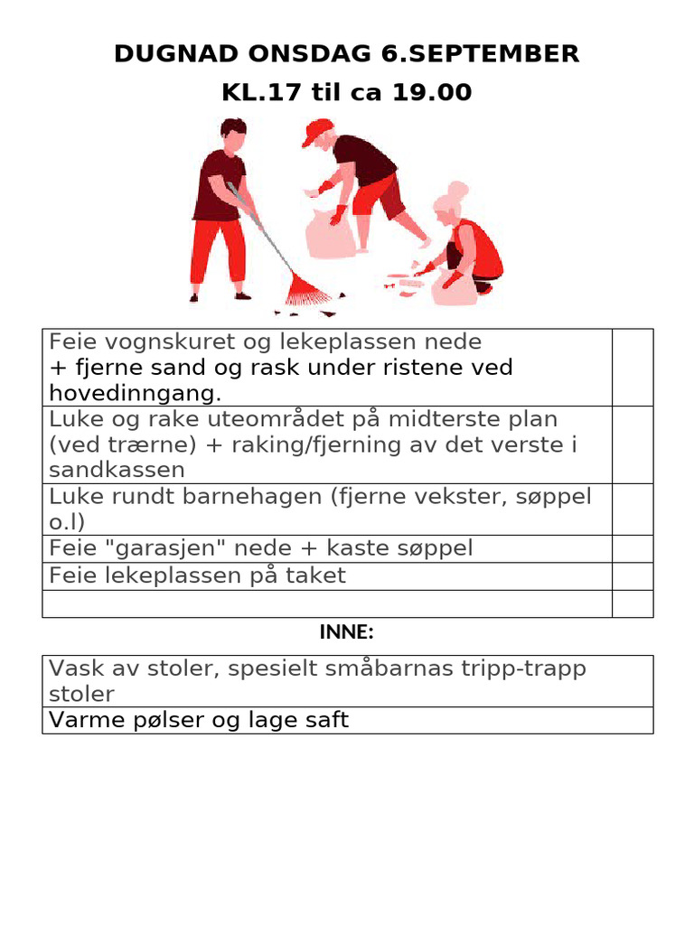Dugnad Arbeidsliste | PDF