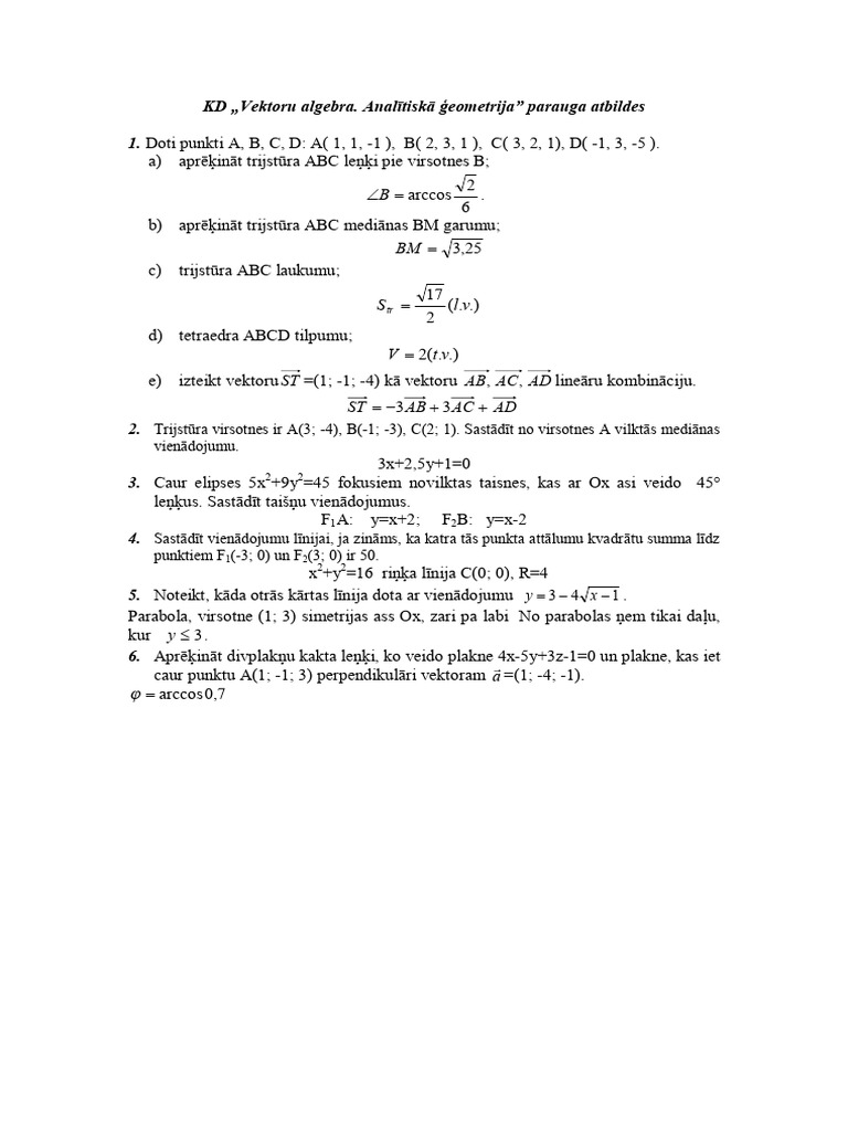 Kontr Vekt Alg Paraugs Atbildes | PDF