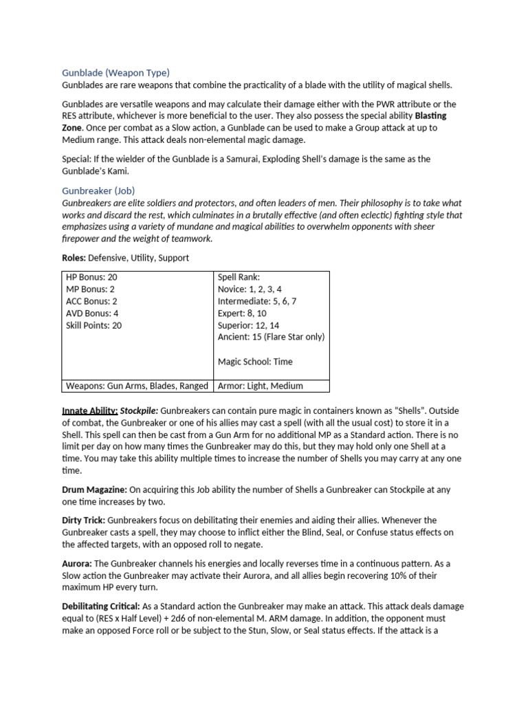 Final Fantasy d6 Gunbreaker | PDF | Military