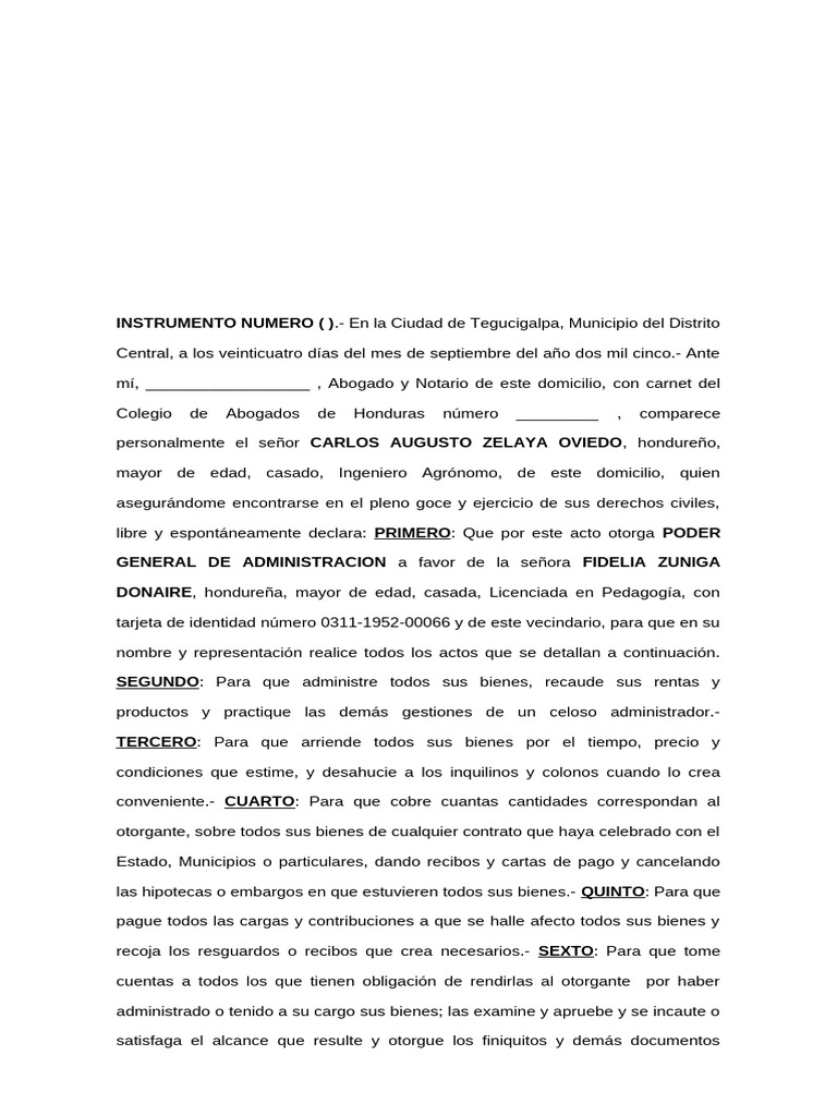 Poder General de Administración en Honduras | PDF | Honduras ...