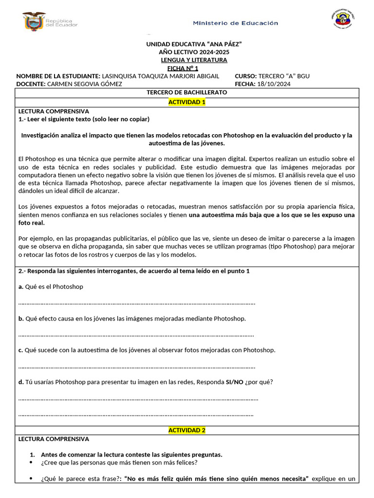 3ro BGU FICHA ABIGAIL Octu 2024 | PDF