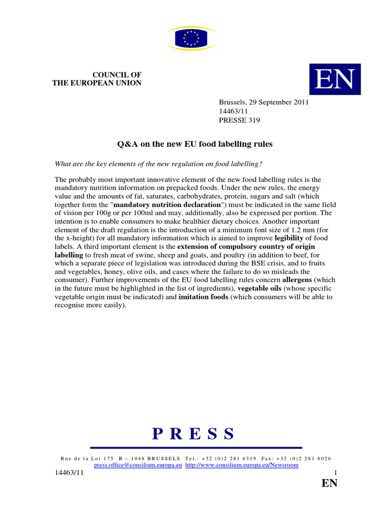 Q&A on the new EU food labelling rules | PDF | Food Energy | Nutrients