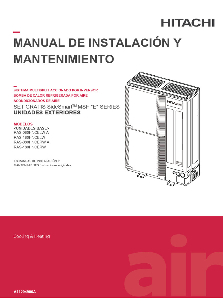 FT - Manual Condensador VRF Sidesmart MSF e - Hitachi | PDF | Agua ...