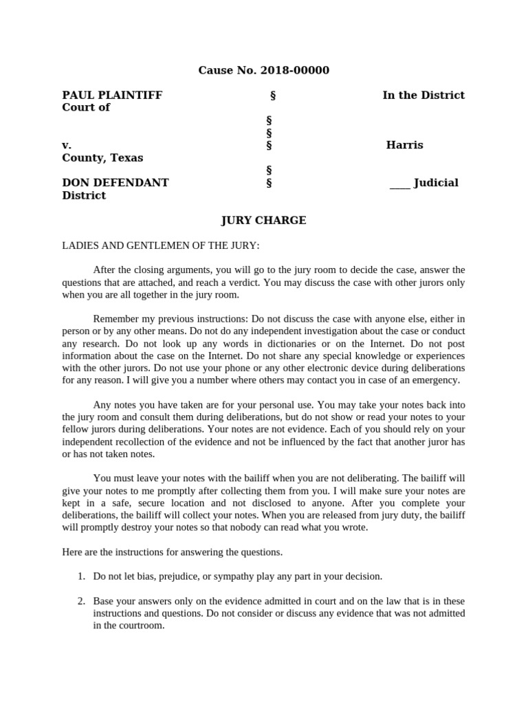 Sample Jury Charge | PDF | Burden Of Proof (Law) | Evidence Sample Jury Charge | PDF | Burden Of Proof (Law) | Evidence