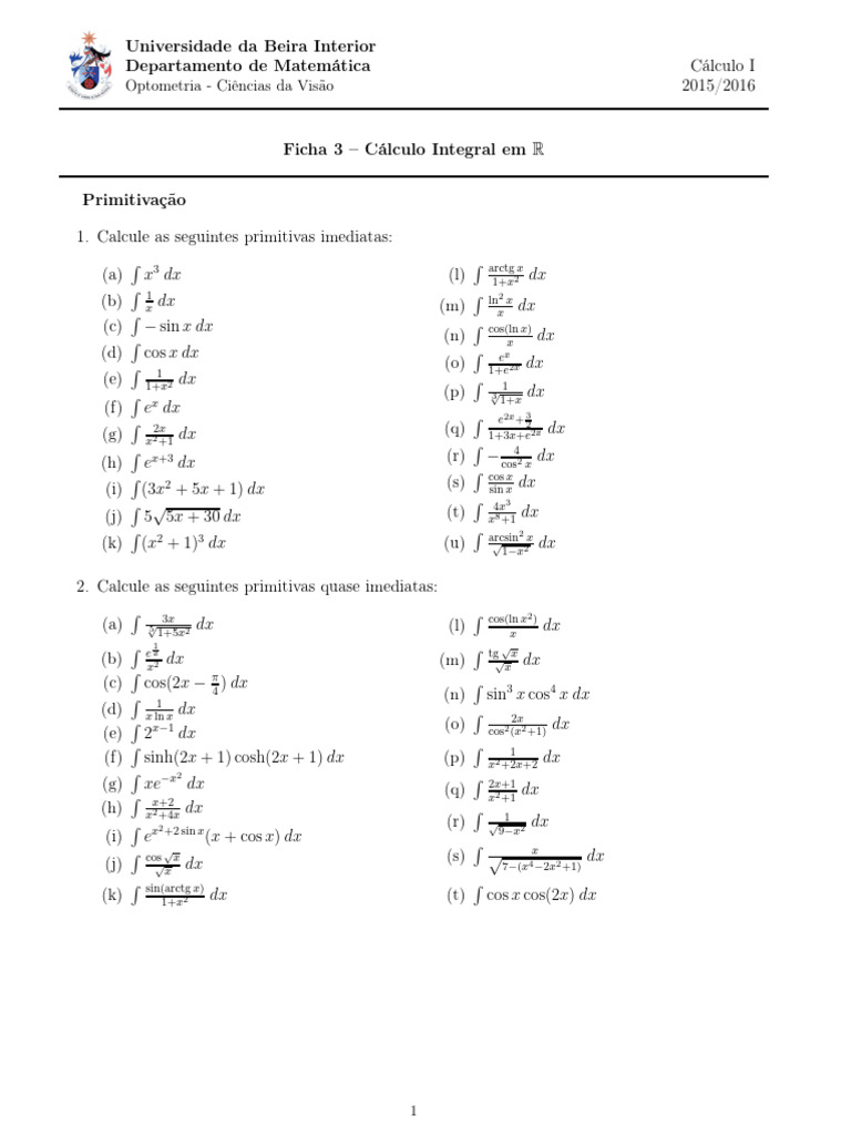 Primitivas e Integrais em Cálculo I | PDF | Sistema de coordenada ...