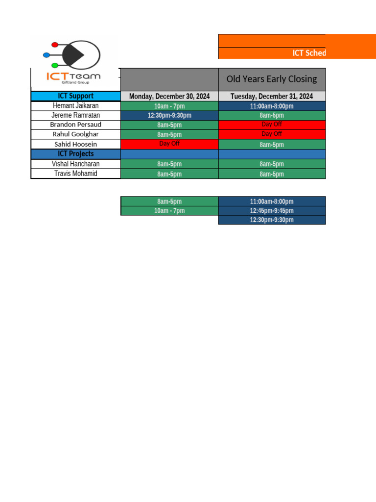 ICT Schedule Dec 30, 2024 - Jan 5, 2025 | PDF