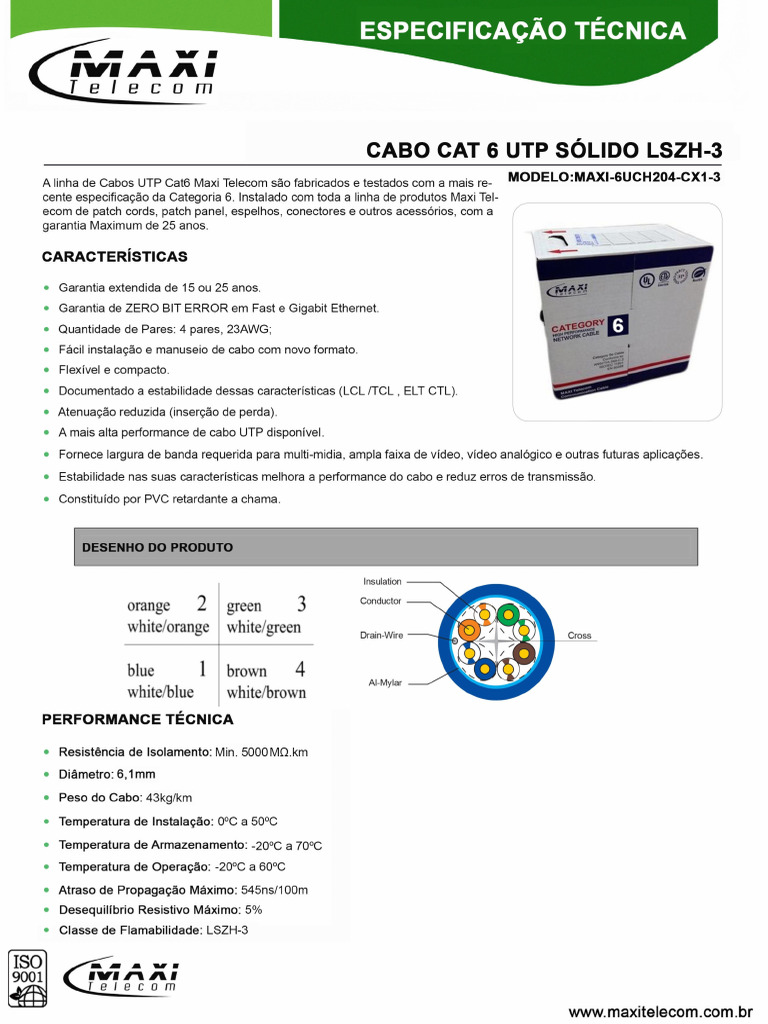 Cabo Cat 6 UTP SOLIDO LSZH 3 | PDF