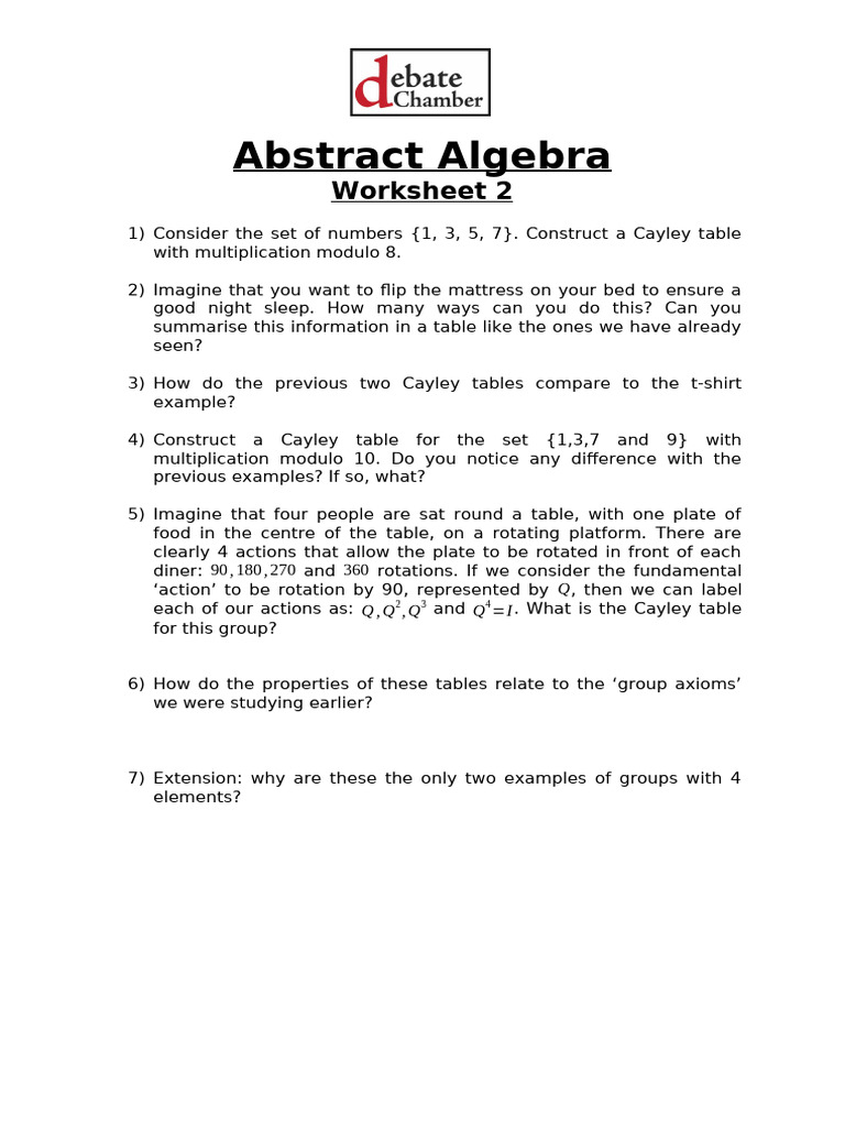 Algebra_-_Abstract_Algebra_Worksheet_2 (1) | PDF