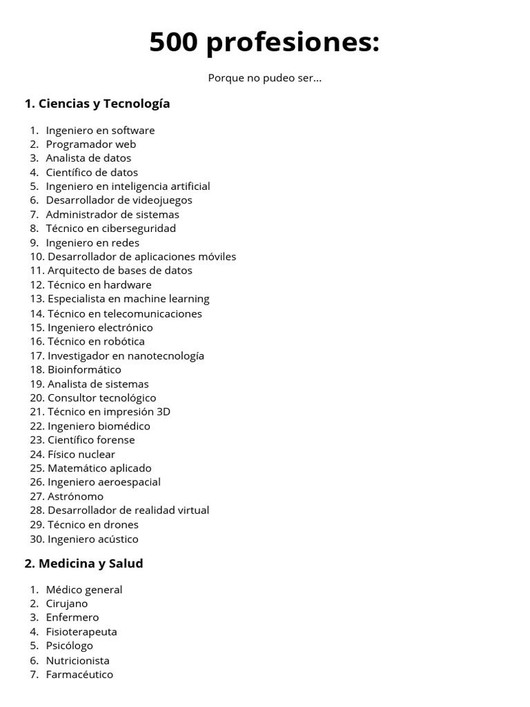 500 Profesiones Diversas y Especializadas | PDF